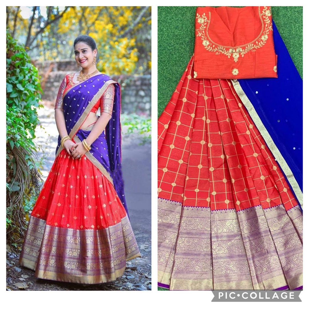 Red Pattu Pavadai Dhavni Langa Voni Teenager Pavadai Sattai Half Saree ...