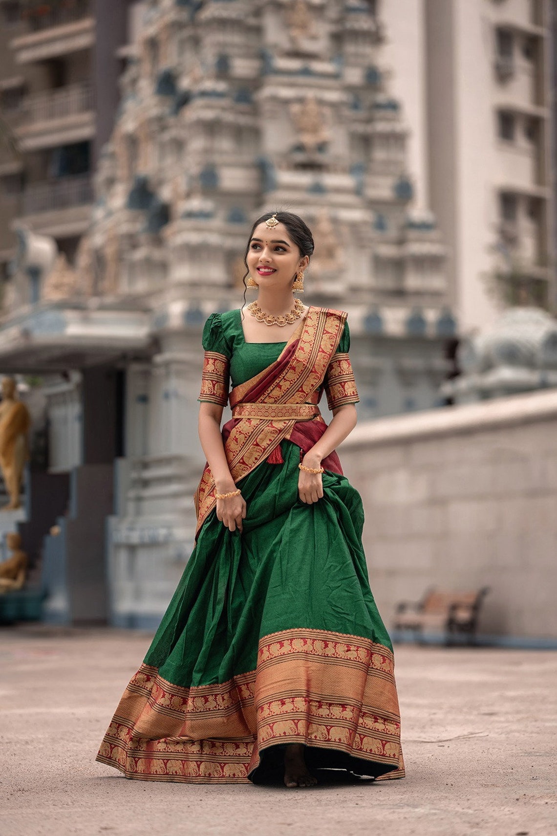Green Narayanpet Half Saree Lehenga Skart Half Saree for Mum,pattu ...