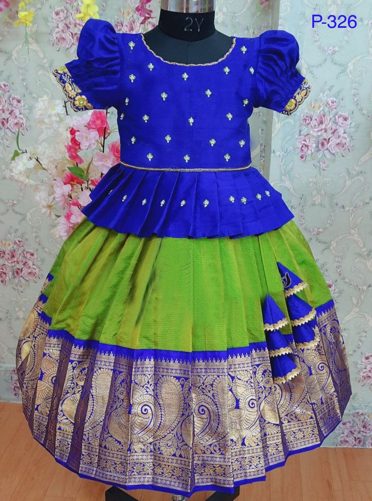 PINK and Green Designer Half Saree for TEENS Pattu Pavadai Girls Wear ...