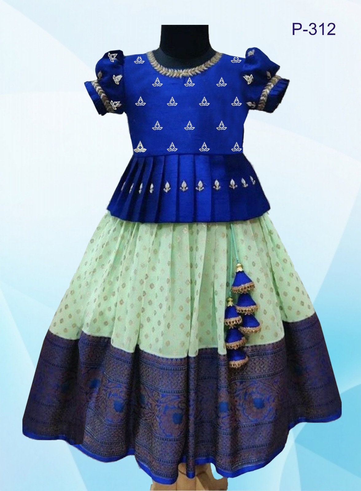 PINK and Green Designer Half Saree for TEENS Pattu Pavadai Girls Wear ...