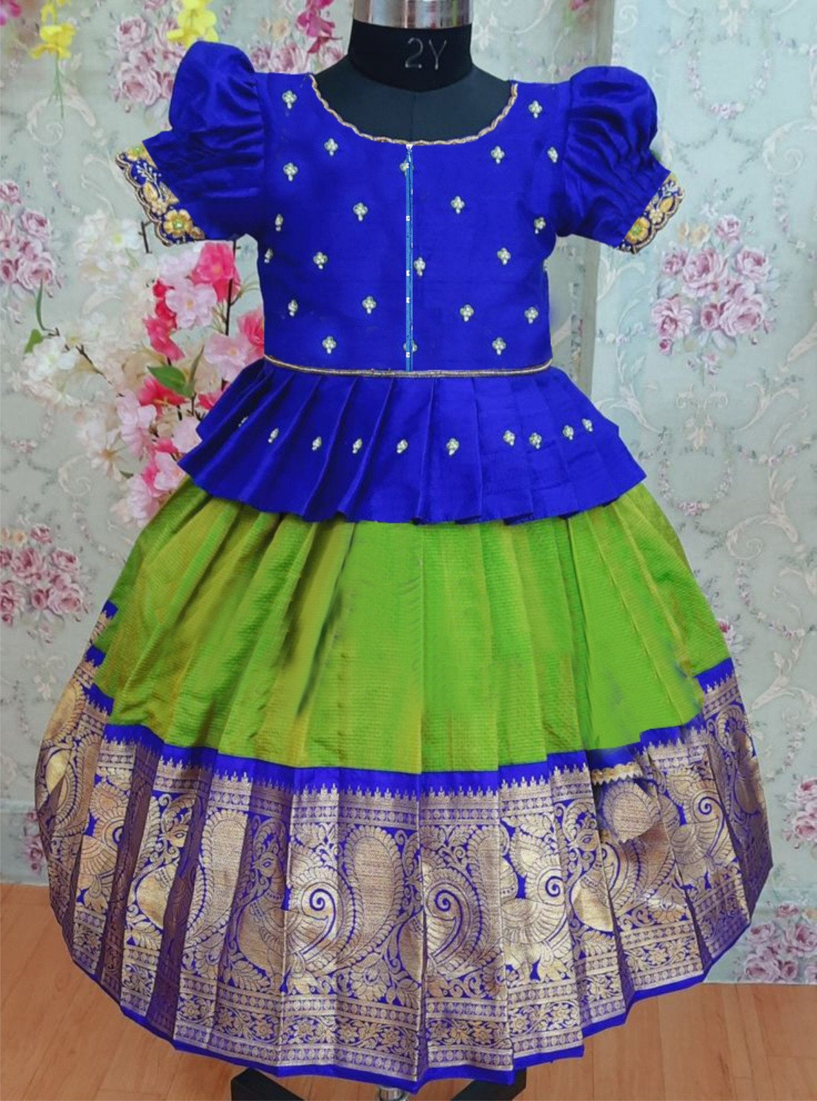 PINK and Green Designer Half Saree for TEENS Pattu Pavadai Girls Wear ...