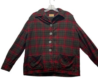 Vintage 1950s Plaid Jacket Bobbie Brooks 49er Red Green Belted Back Pocket Front Pendleton Style ...