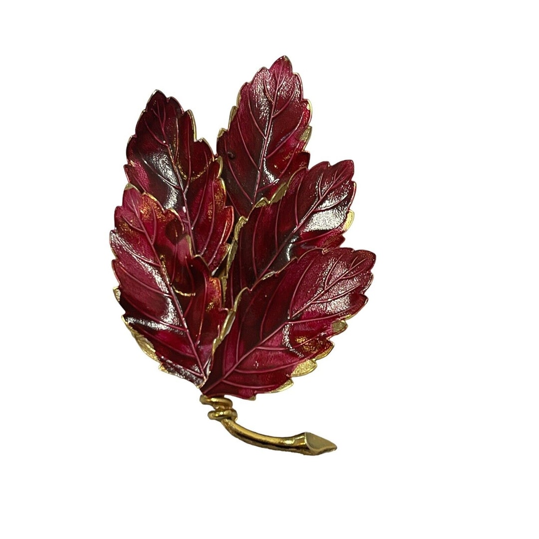 Vintage Weiss Red Enameled Leaves Gold Tone Stem Brooch Lapel Pin - Etsy