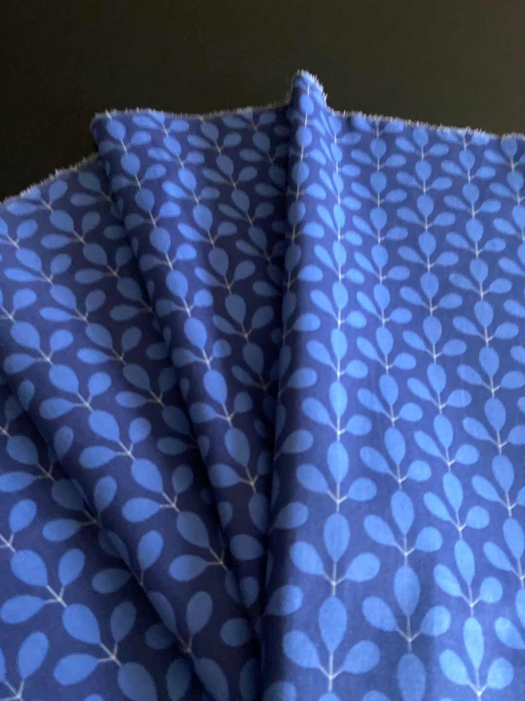 Scandinavian Cotton Fabric Blue Stylised Leaves Fabric Home Décor ...