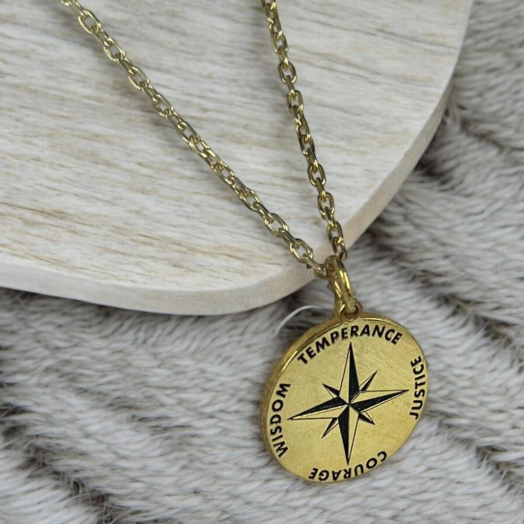Silver the Cardinal Virtues Necklace, Silver Stoic Compass Pendant ...