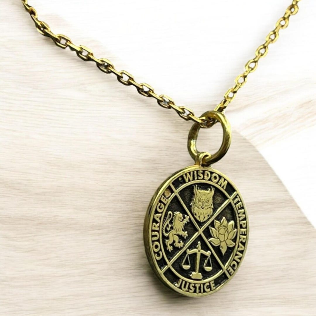 Silver the Cardinal Virtues Necklace, Silver Stoic Compass Pendant ...