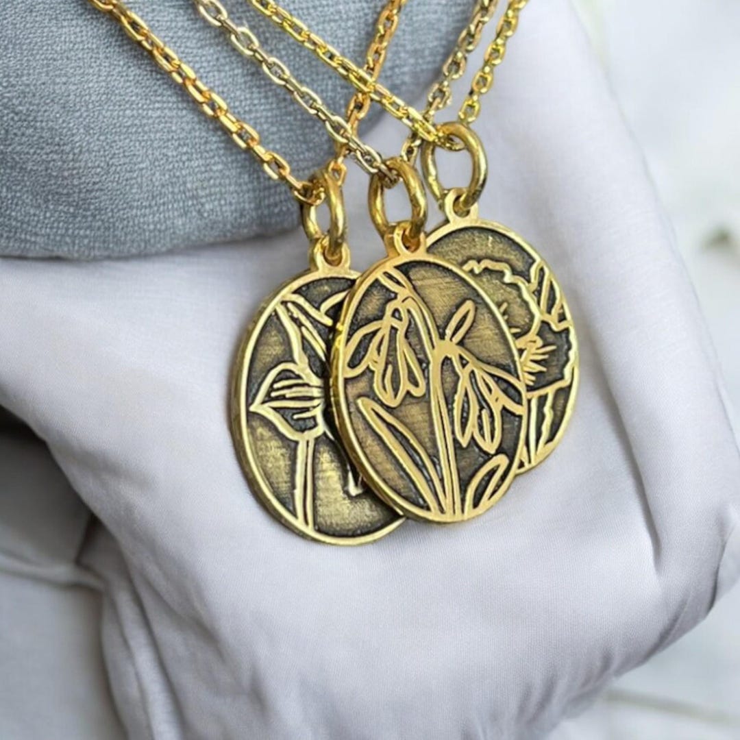 Silver Birth Flower Necklace, Silver 12 Birth Month Flower Pendant ...