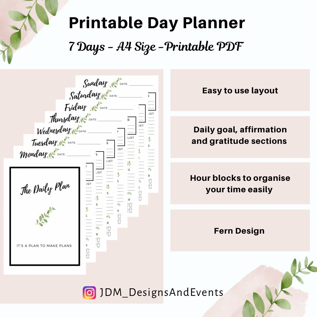 Day Planner Printable | 7 Day Planner | Print at Home Daily Planner | 1 ...