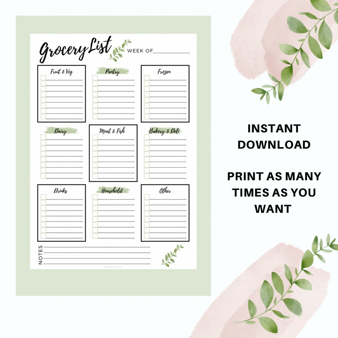 Printable Grocery List, Print at Home Groceries List, Food Planner ...