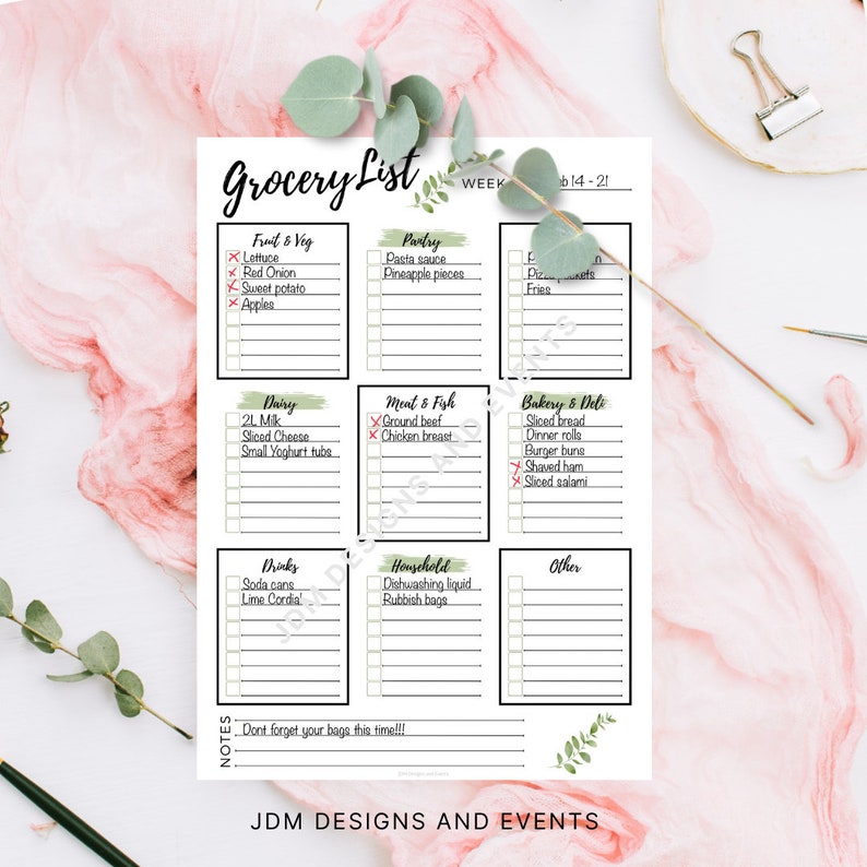 Printable Grocery List, Print at Home Groceries List, Food Planner ...