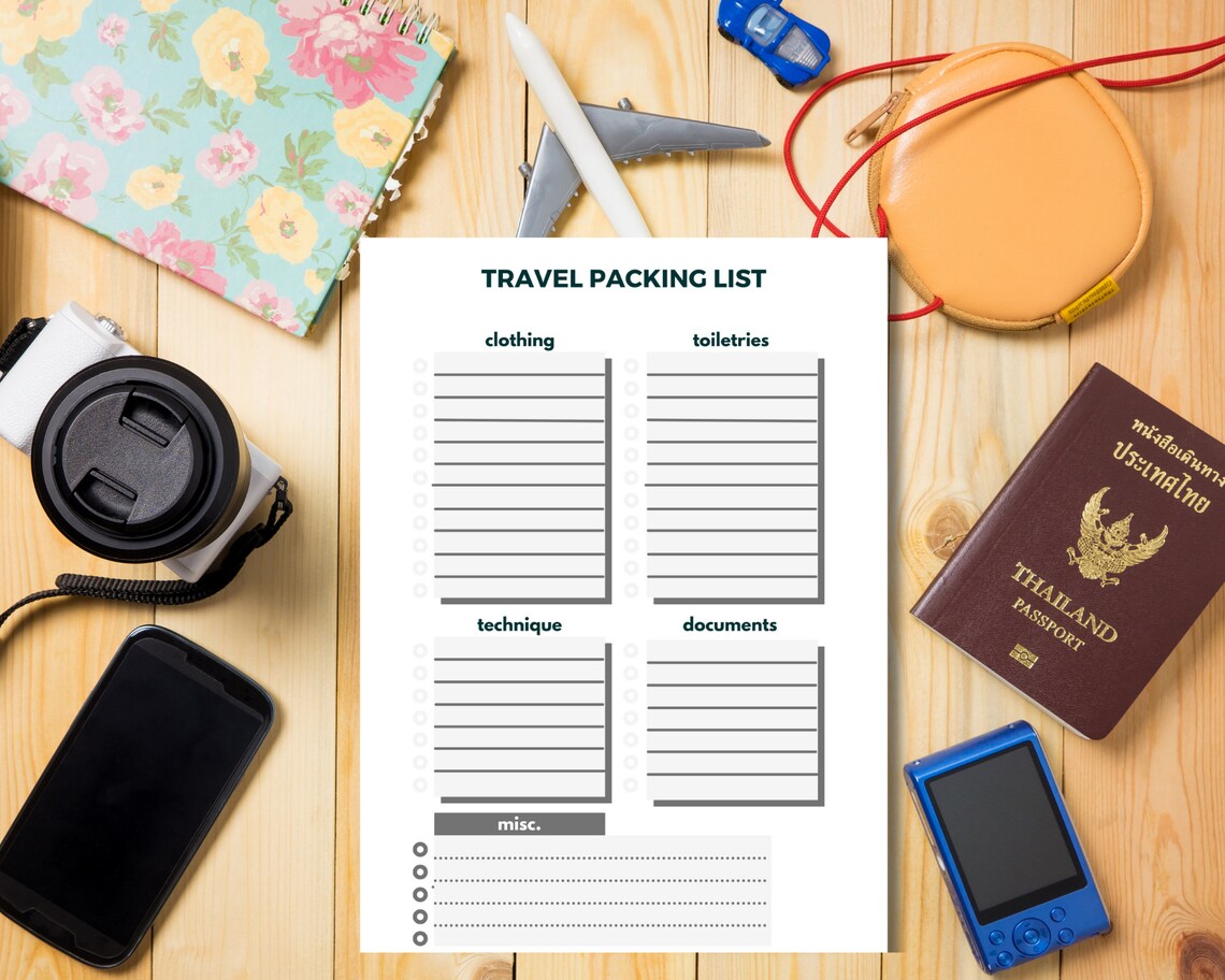 Blank Packing List Printable, Packing List Template, Vacation Packing ...
