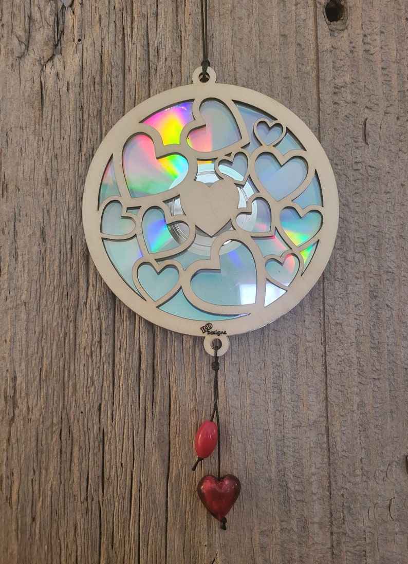 Lotsa Hearts Suncatcher Reflector Upcycled Cds - Etsy