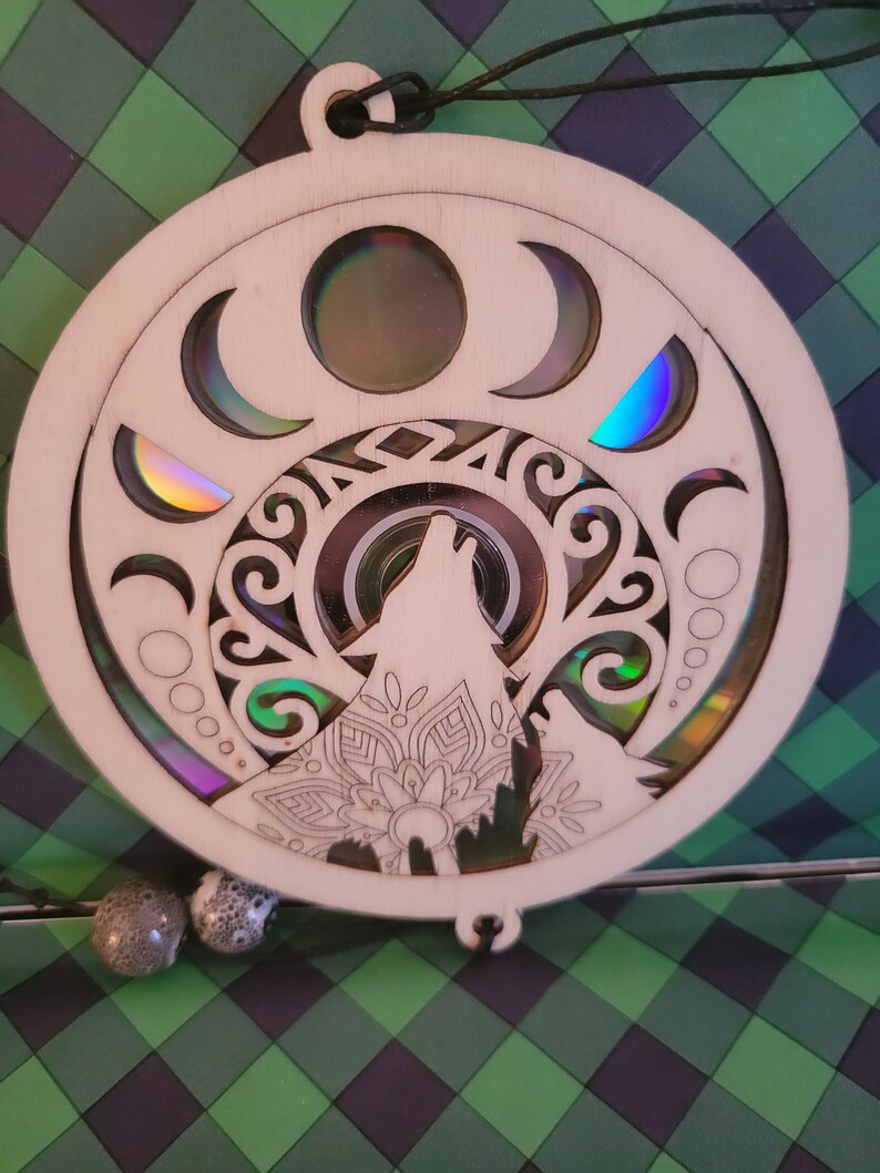 Wolves Howling at Moon Suncatcher Reflector Upcycled Cds Laser Cut Wolf ...