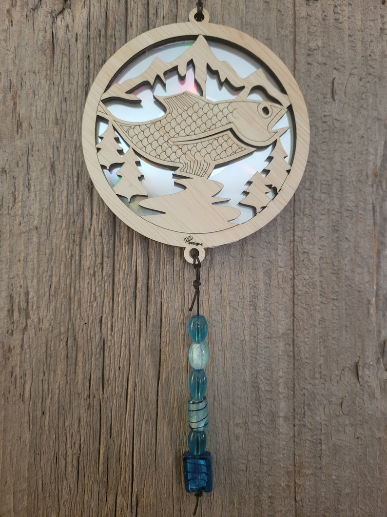 Mountain Fish Suncatcher Reflector Upcycled Cds - Etsy