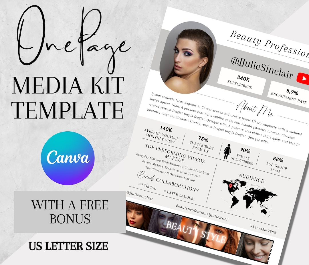 Media Kit Template, Media Kit Canva, Media Kit Influencer, One Page ...