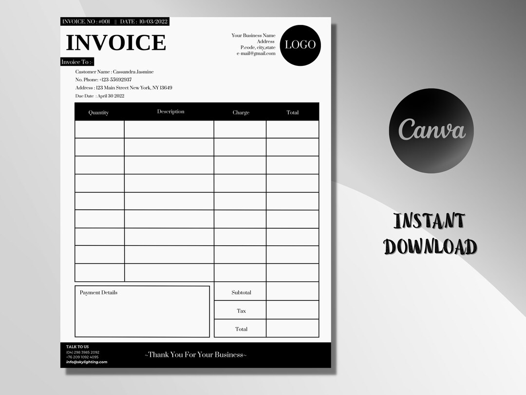 Invoice Template, Black & White Templates, Business Form , Invoice ...
