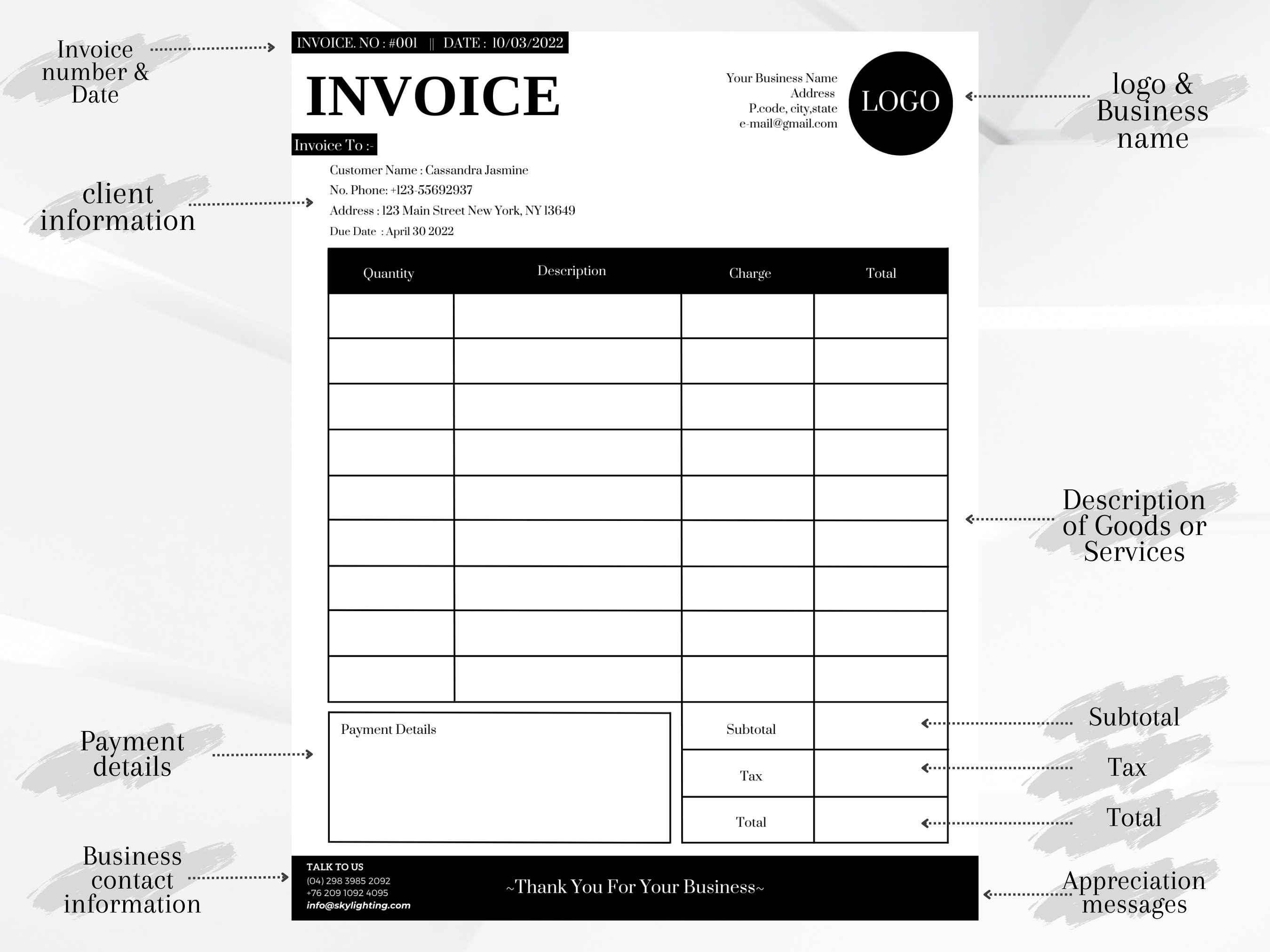 Invoice Template, Black & White Templates, Business Form , Invoice ...