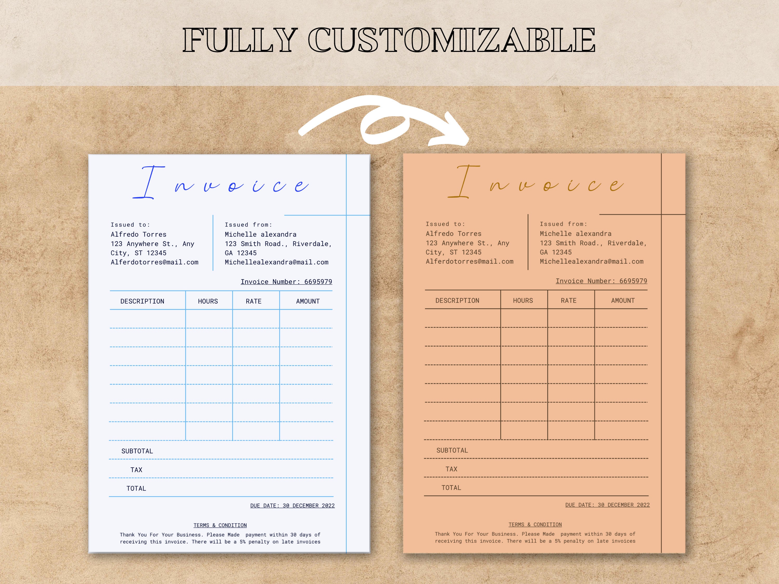 Invoice Template, Hourly Invoice Template, Invoice Template for Small ...