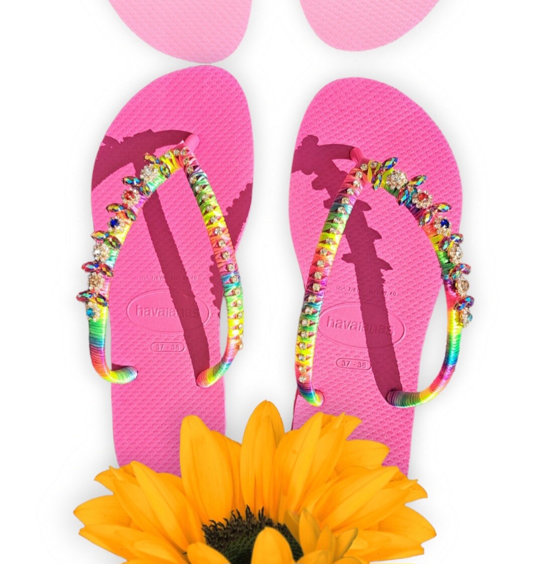 Flip Flops With Beautiful Colorful Stone. - Etsy