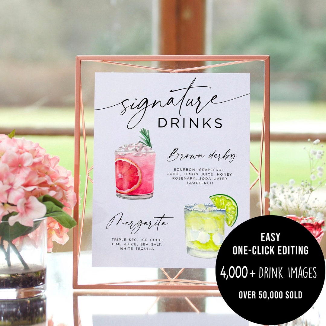 Signature Drink Sign, Bar Menu Template, Minimalist Printable Bar Menu ...