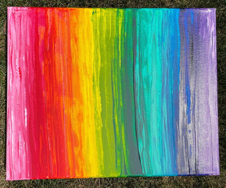 Original Abstract Rainbow Painting on 16"x20" Stretched Canvas - Etsy