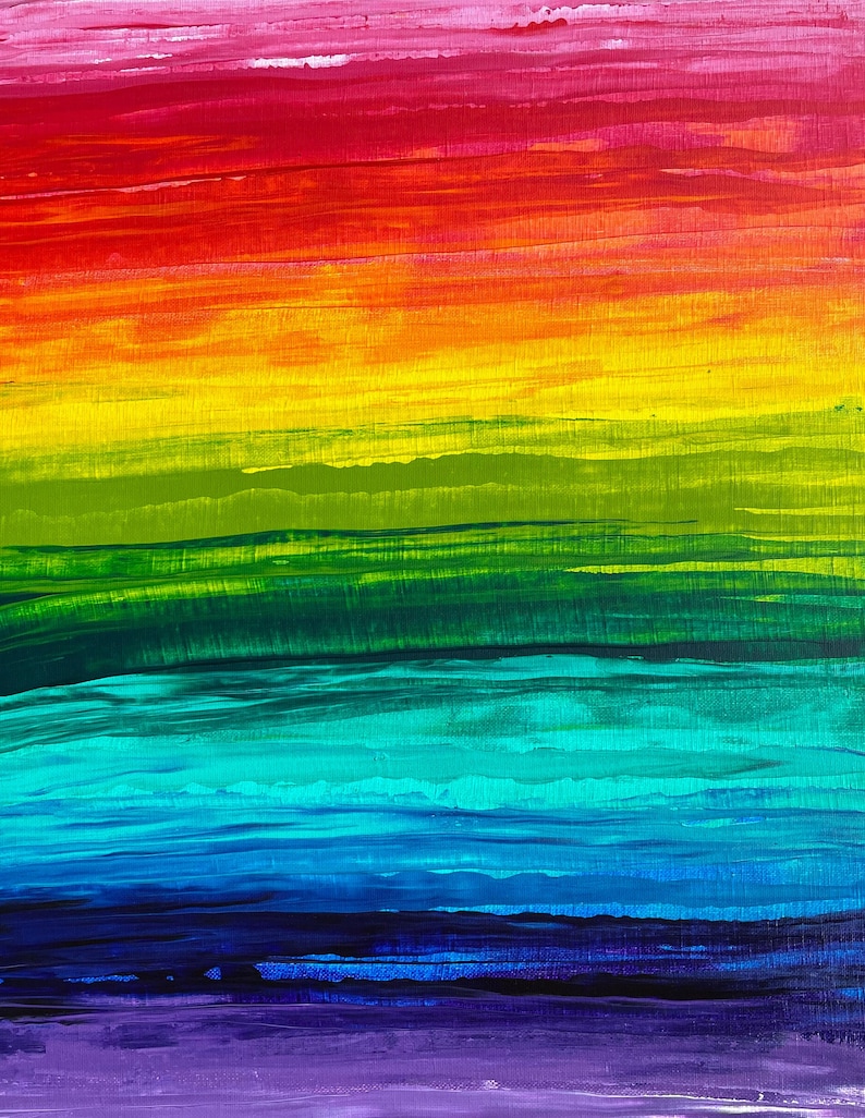 Original Abstract Rainbow Painting on 16"x20" Stretched Canvas - Etsy