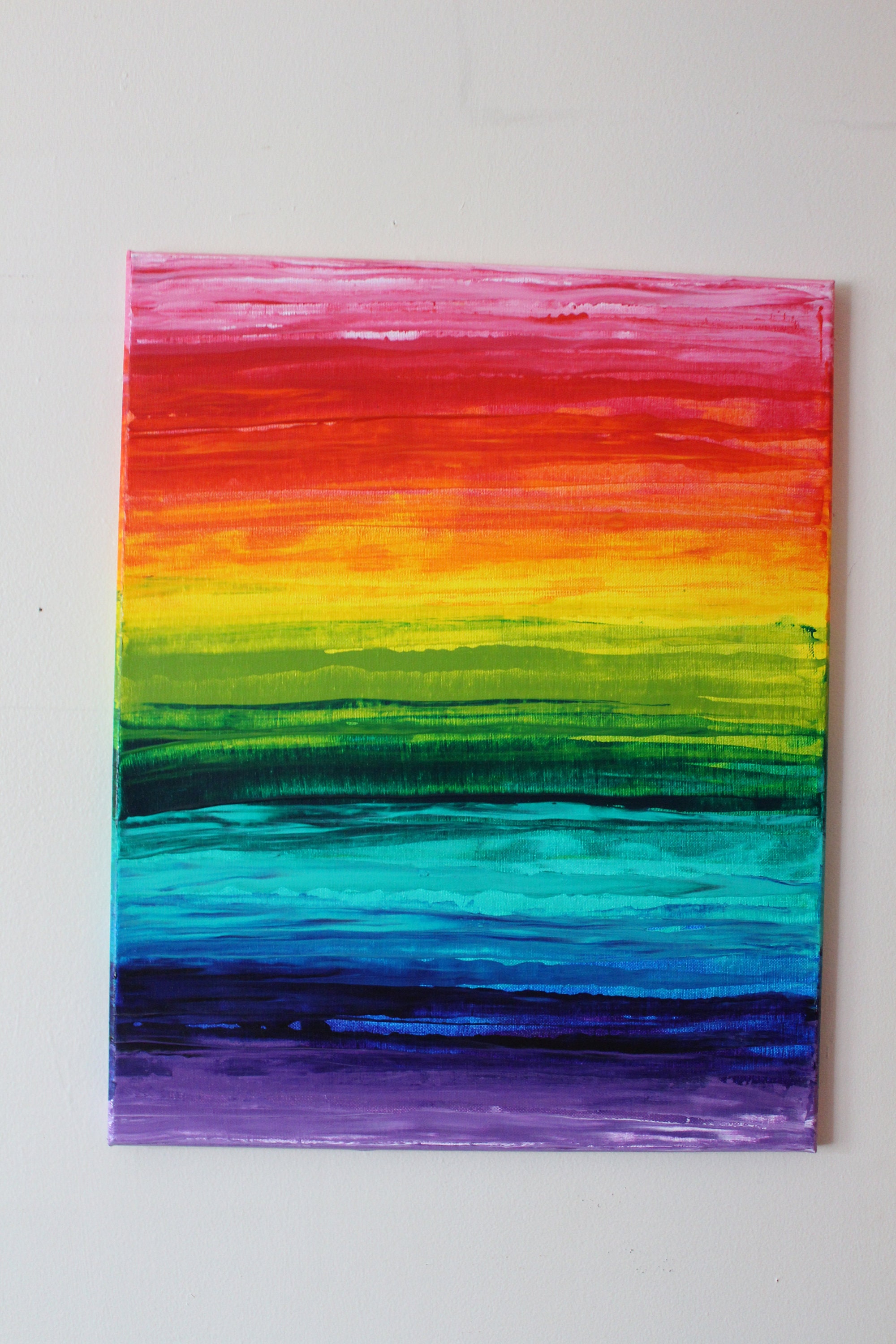 Original Abstract Rainbow Painting on 16"x20" Stretched Canvas - Etsy