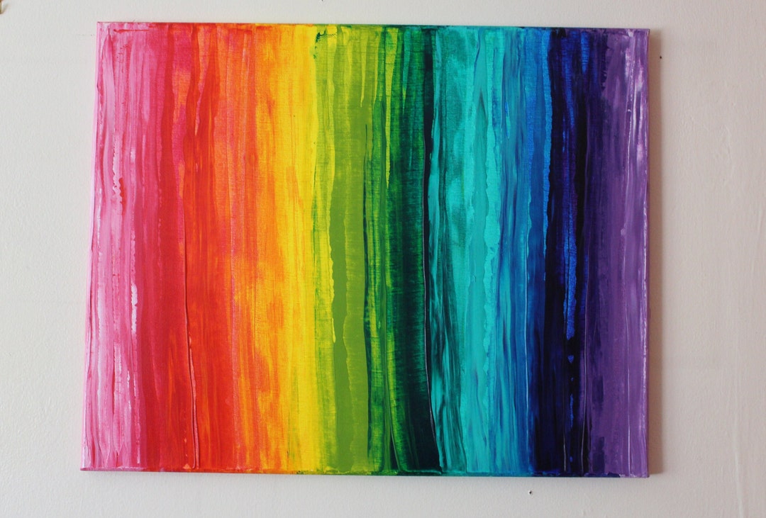 Original Abstract Rainbow Painting on 16"x20" Stretched Canvas - Etsy