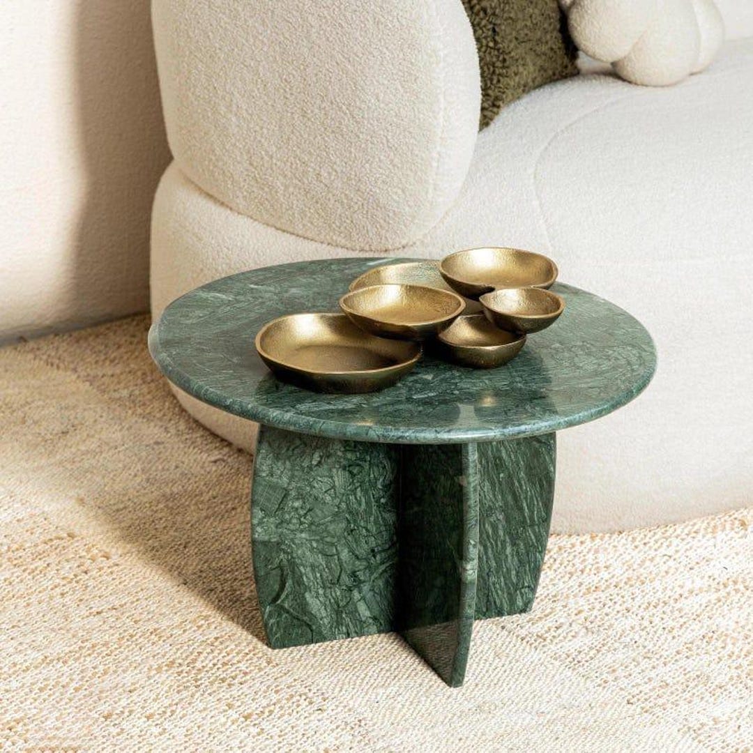 Green Marble Coffee Table, Elegant Selenite Coffee Table for Living ...