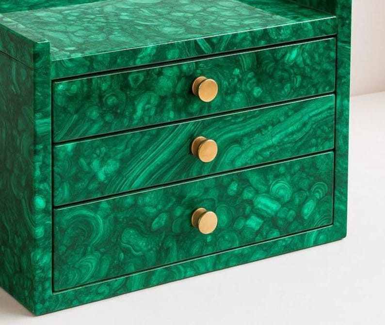 Malachite Inlay Marble Jewelry Box, Elegant Jewelry Storage, Collector ...