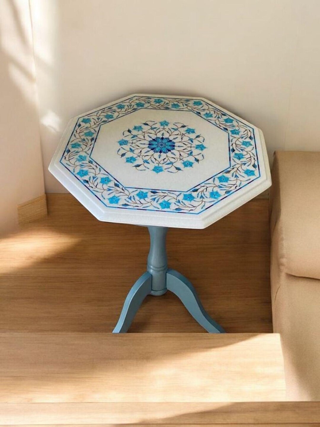 Inlay Marble Coffee Table, Handcrafted Octagon Accent Table - Etsy