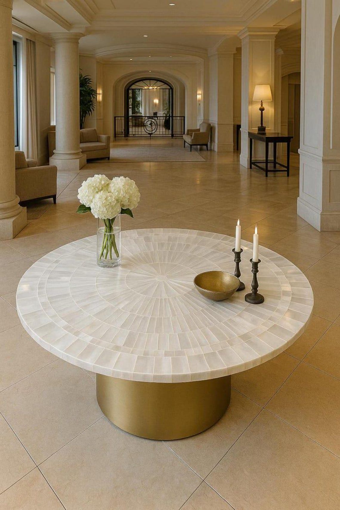Handcrafted Selenite Coffee Table, Selenite Marble, Floral Design, 30 ...