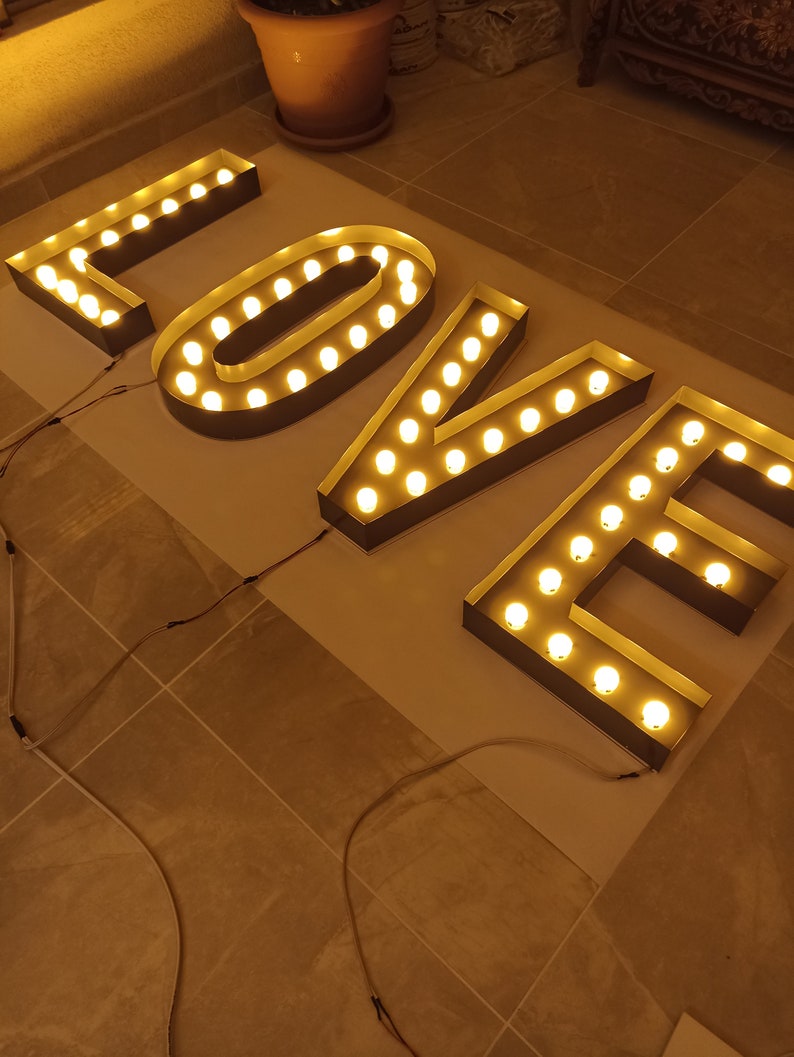 Marquee Letters, Marquee Letter Lights, Love Gold Metal Light up ...