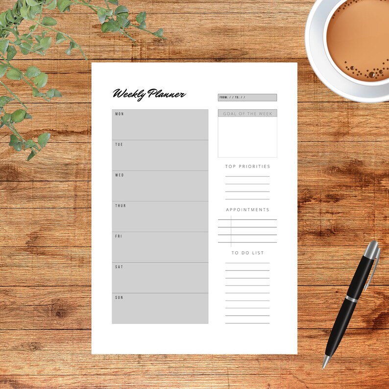 Weekly Planner Printable Weekly Schedule Minimalist Weekly - Etsy