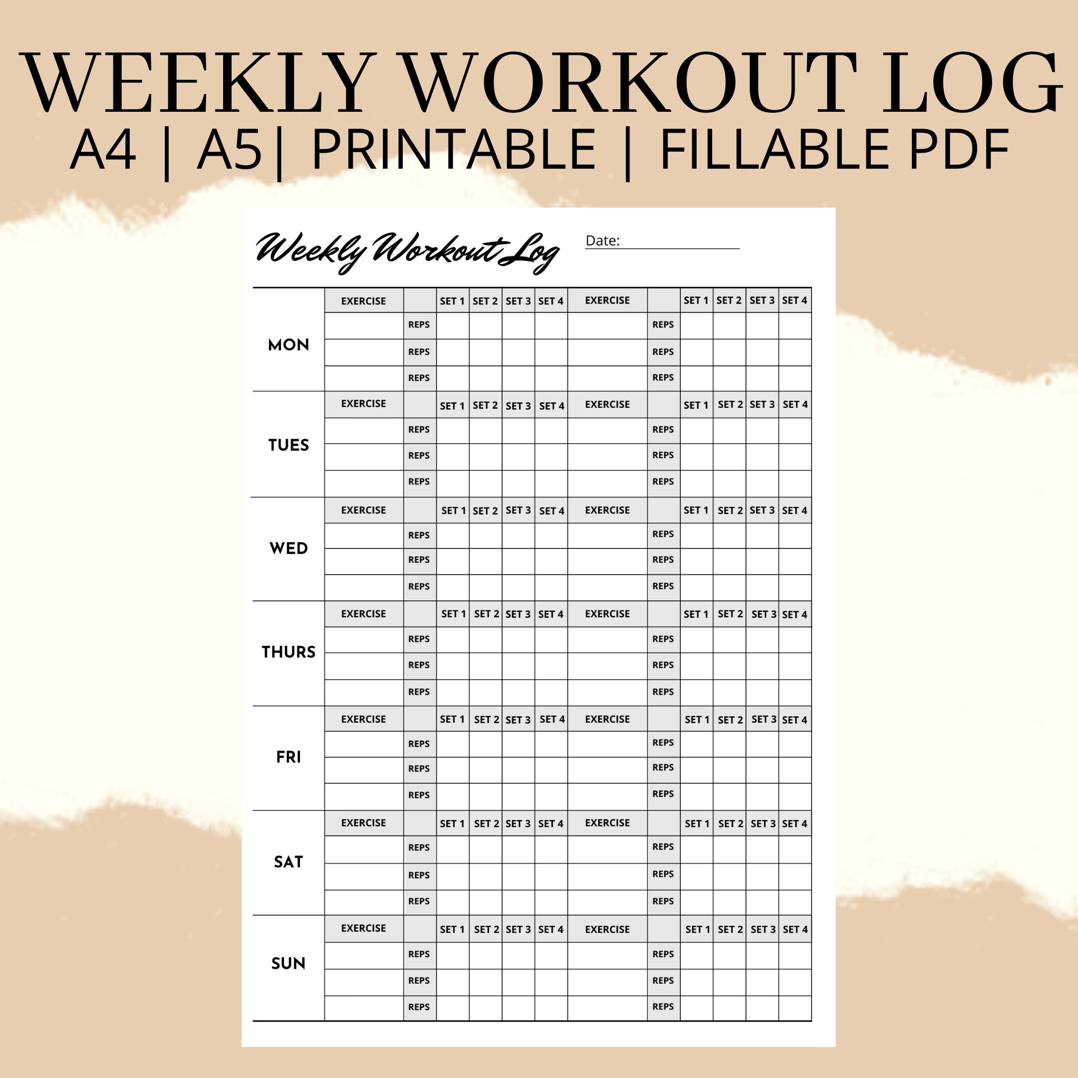 Weekly Workout Log, Weekly Workout Planner, Workout Tracker, Fitness ...