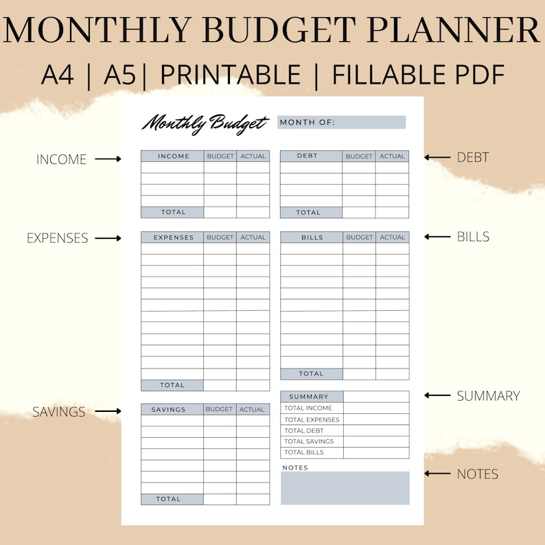 Monthly Budget Planner Printable, Budget Temple, Financial Journal ...