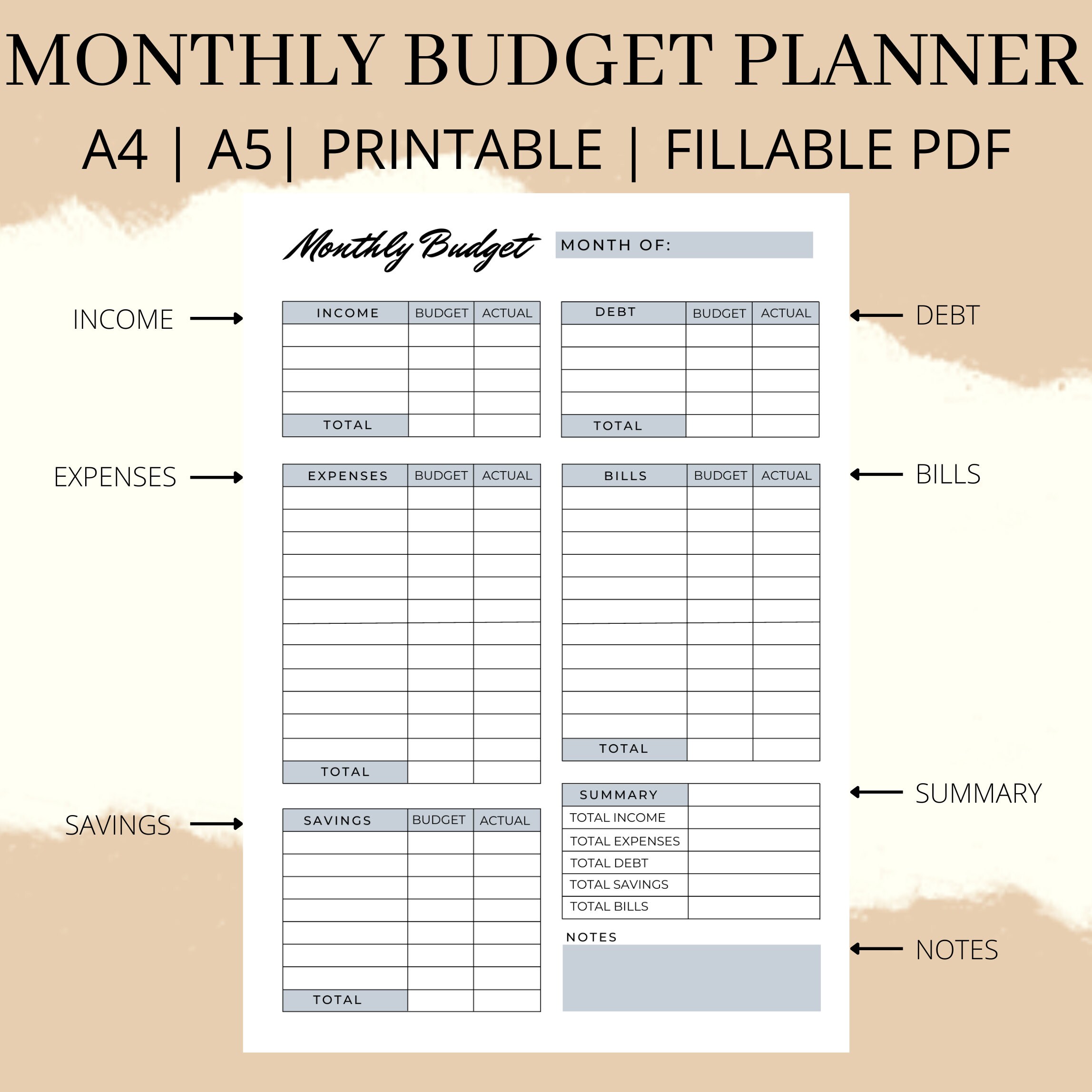 Monthly Budget Planner Printable, Budget Temple, Financial Journal ...