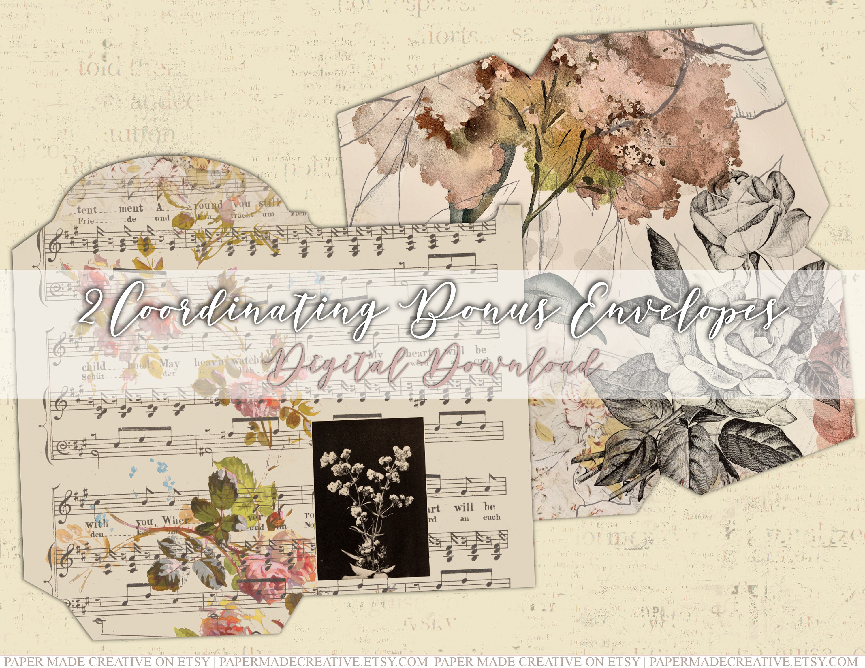 A4 Vintage Spring Yellow Floral Digital Sheets Envelopes | Printable ...