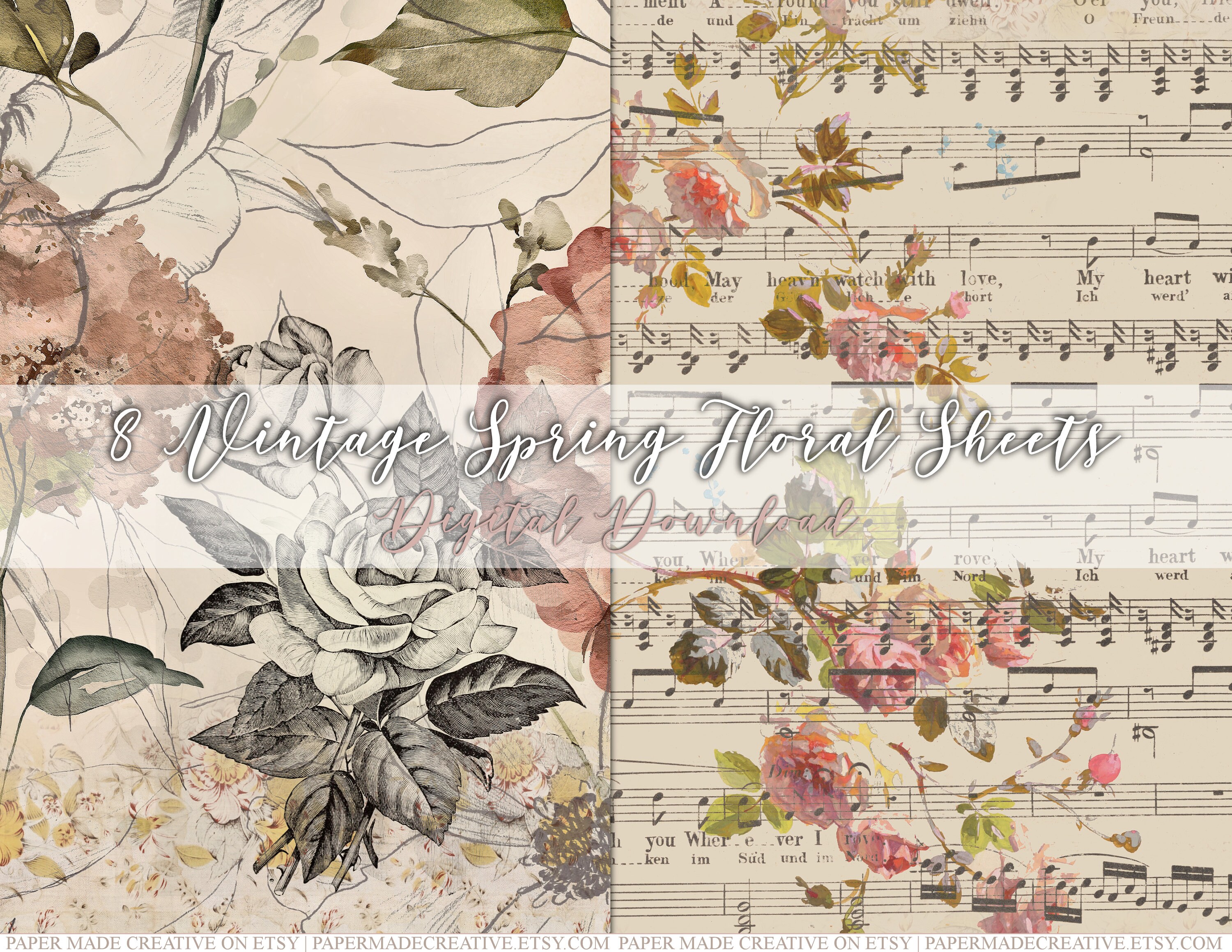 A4 Vintage Spring Yellow Floral Digital Sheets Envelopes | Printable ...