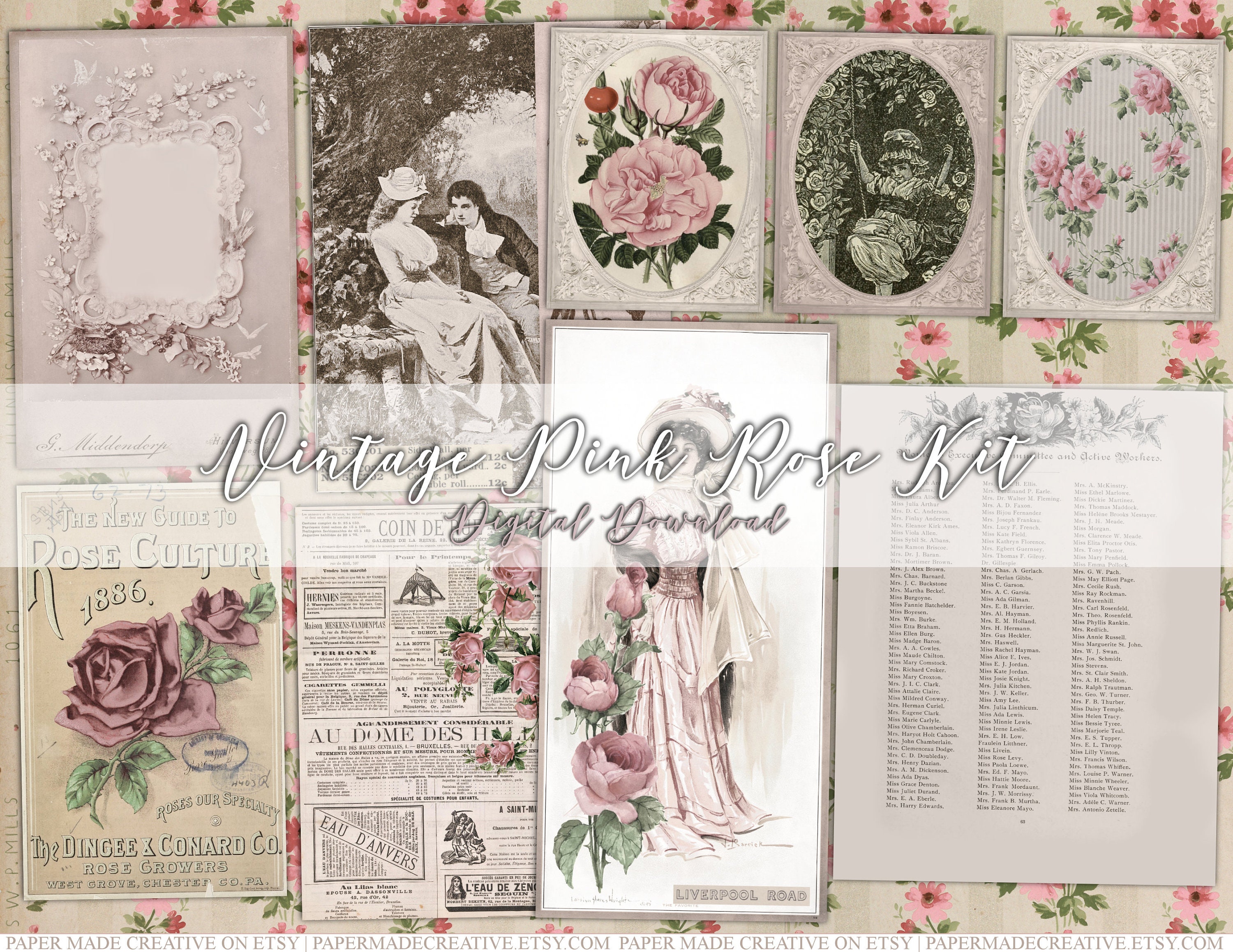 Vintage Pink Rose Ephemera Kit Ver. 2 | Digital Printable Download ...