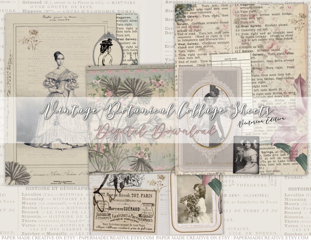 A4 Vintage Victorian Botanical Collage Sheets | Ephemera Cards Journal ...