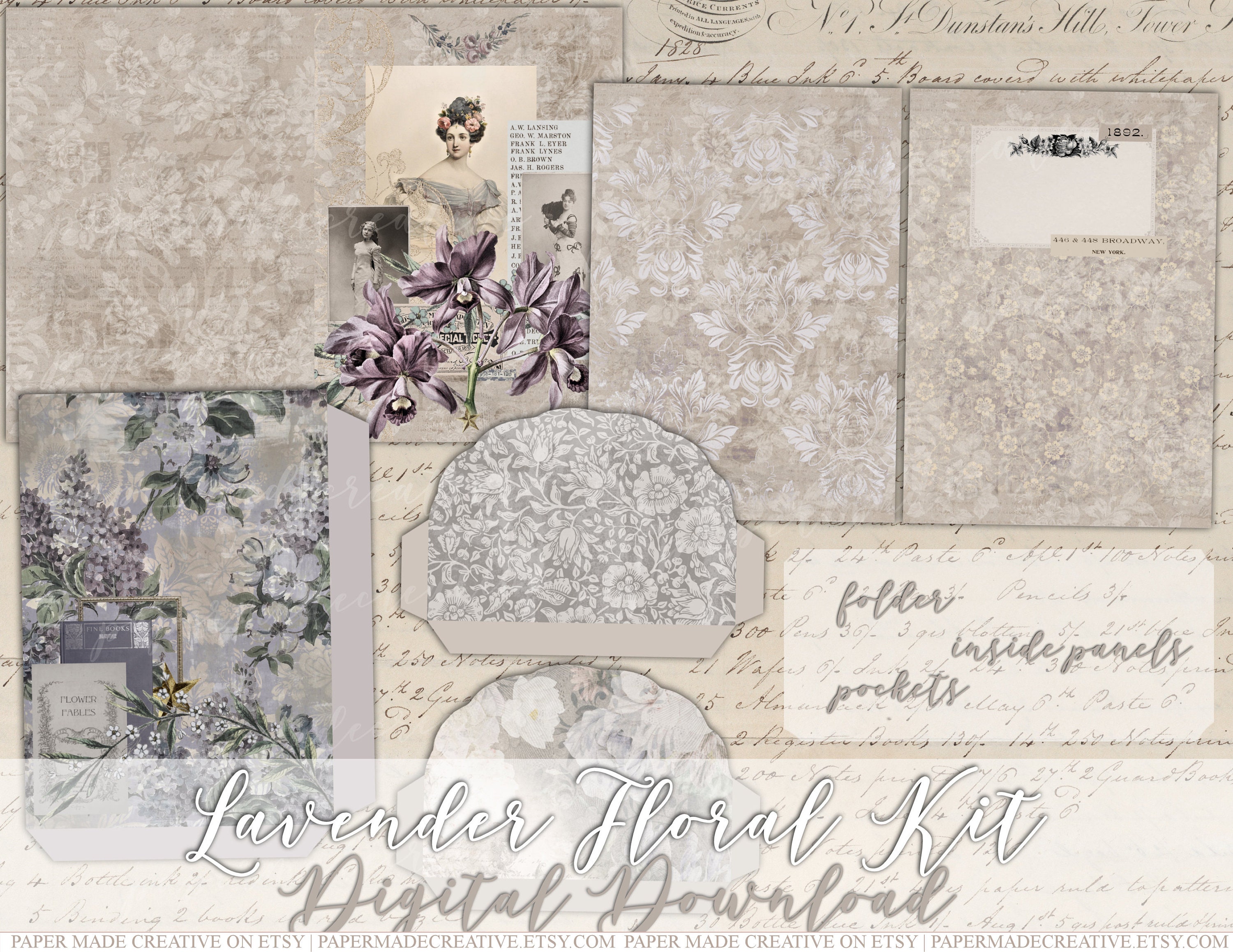 A4 Lavender Vintage Floral Journal Kit Collage Sheets Ephemera - Etsy