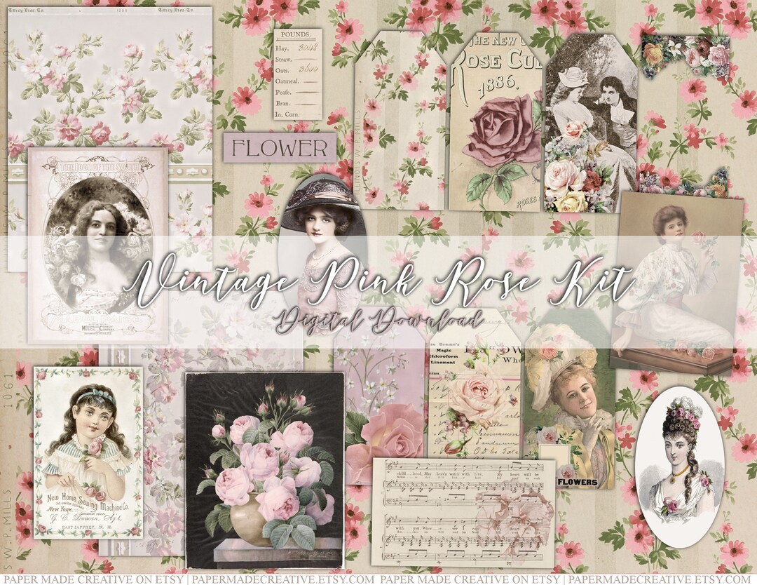 Vintage Pink Rose Ephemera Kit Ver. 2 | Digital Printable Download ...