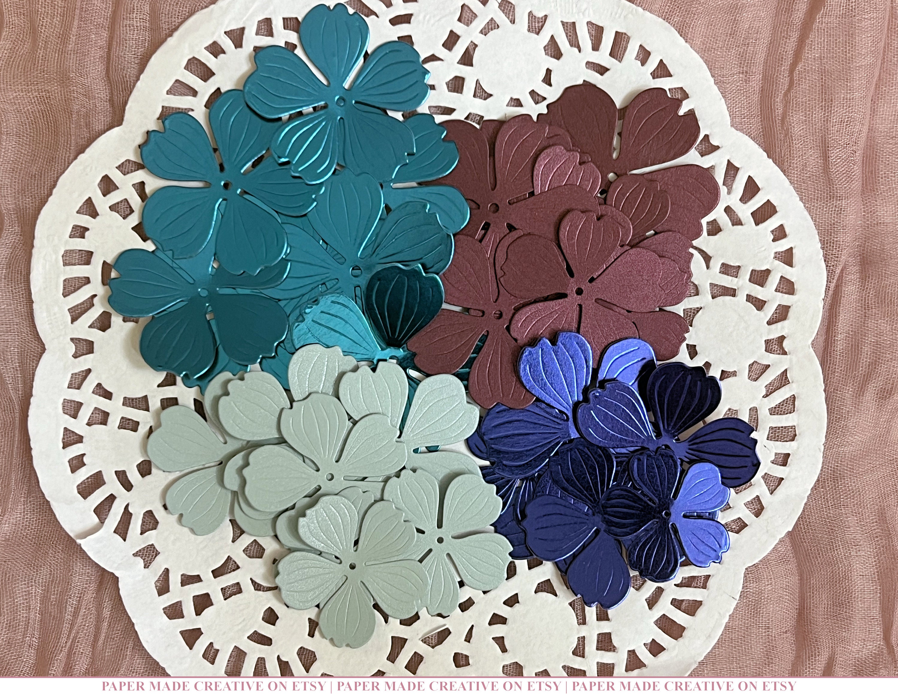 Mini Floral Hydrangea Petal Die Cuts Pearl Metallic Paper Cut Outs ...