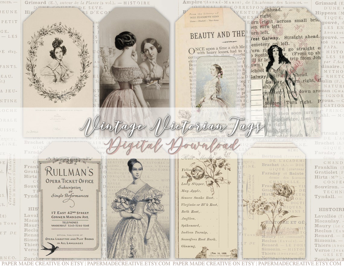 Vintage Victorian Era Botanical Gift Tags Ephemera Printable Scrapbook ...