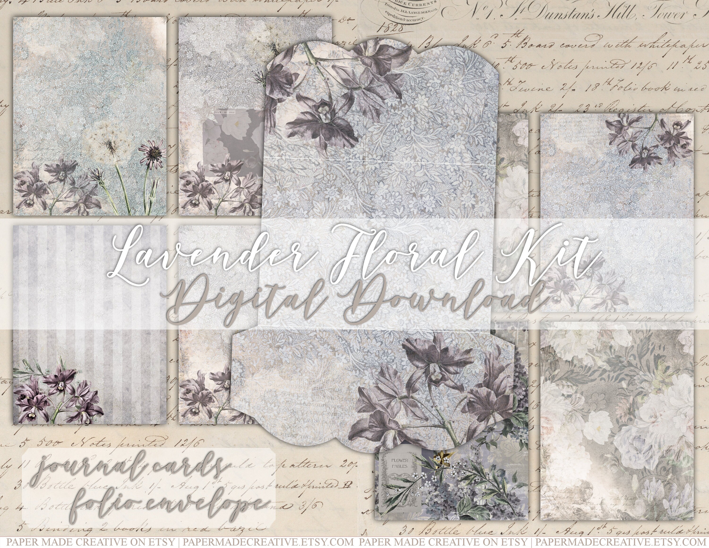 A4 Lavender Vintage Floral Journal Kit Collage Sheets Ephemera - Etsy