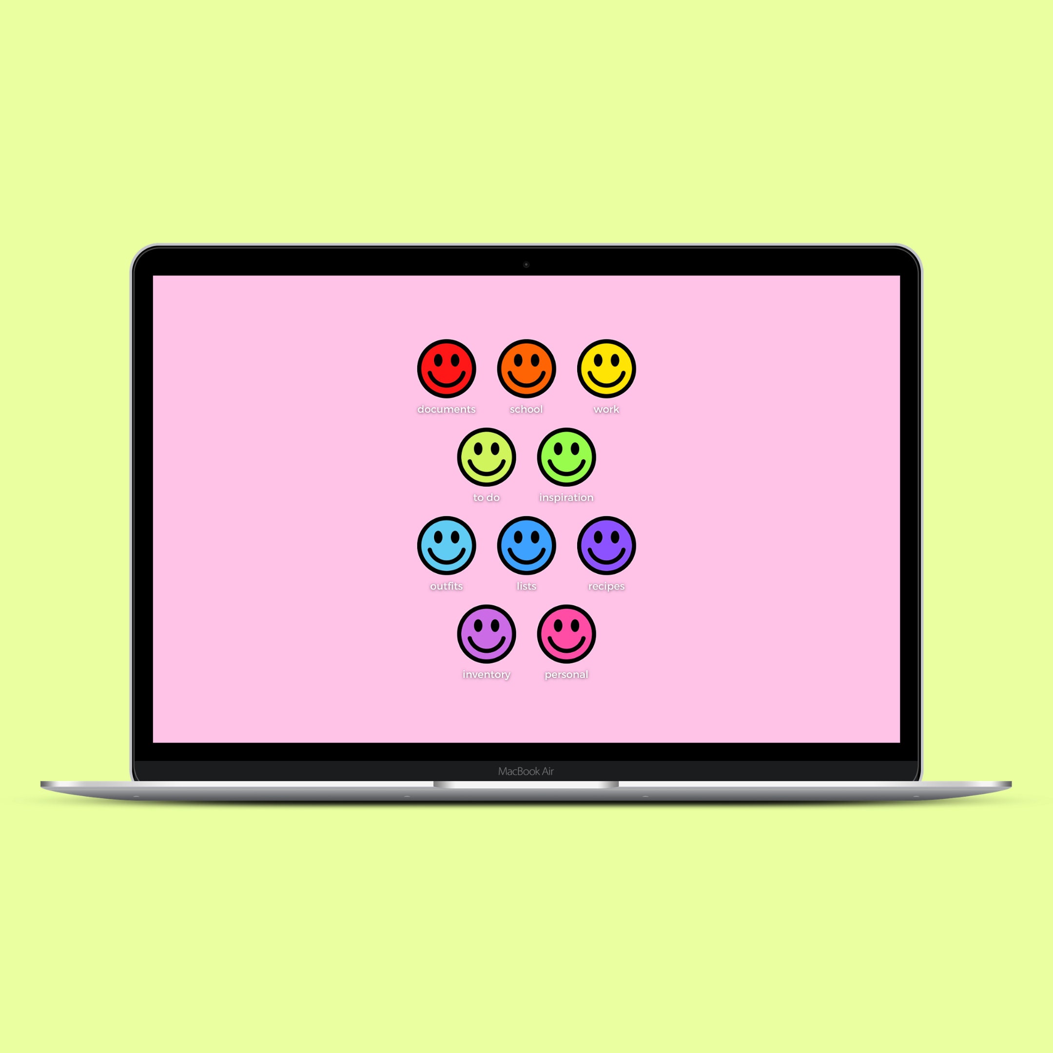 Set of 10 Neon Smiley Face Desktop Icons | for Mac + Windows Folders ...