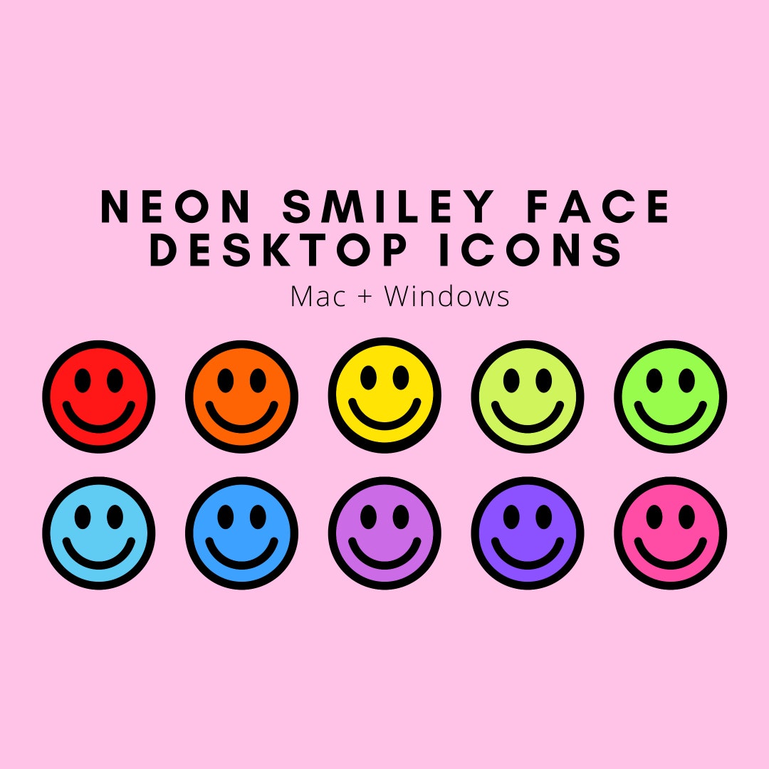 Set of 10 Neon Smiley Face Desktop Icons | for Mac + Windows Folders ...
