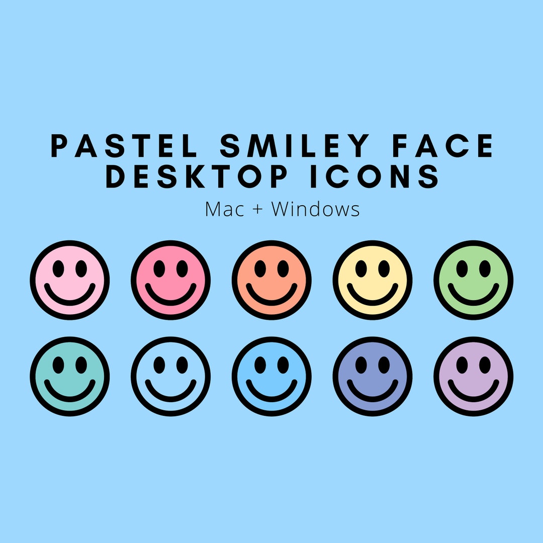 Set of 10 Pastel Smiley Face Desktop Icons | for Mac + Windows Folders ...