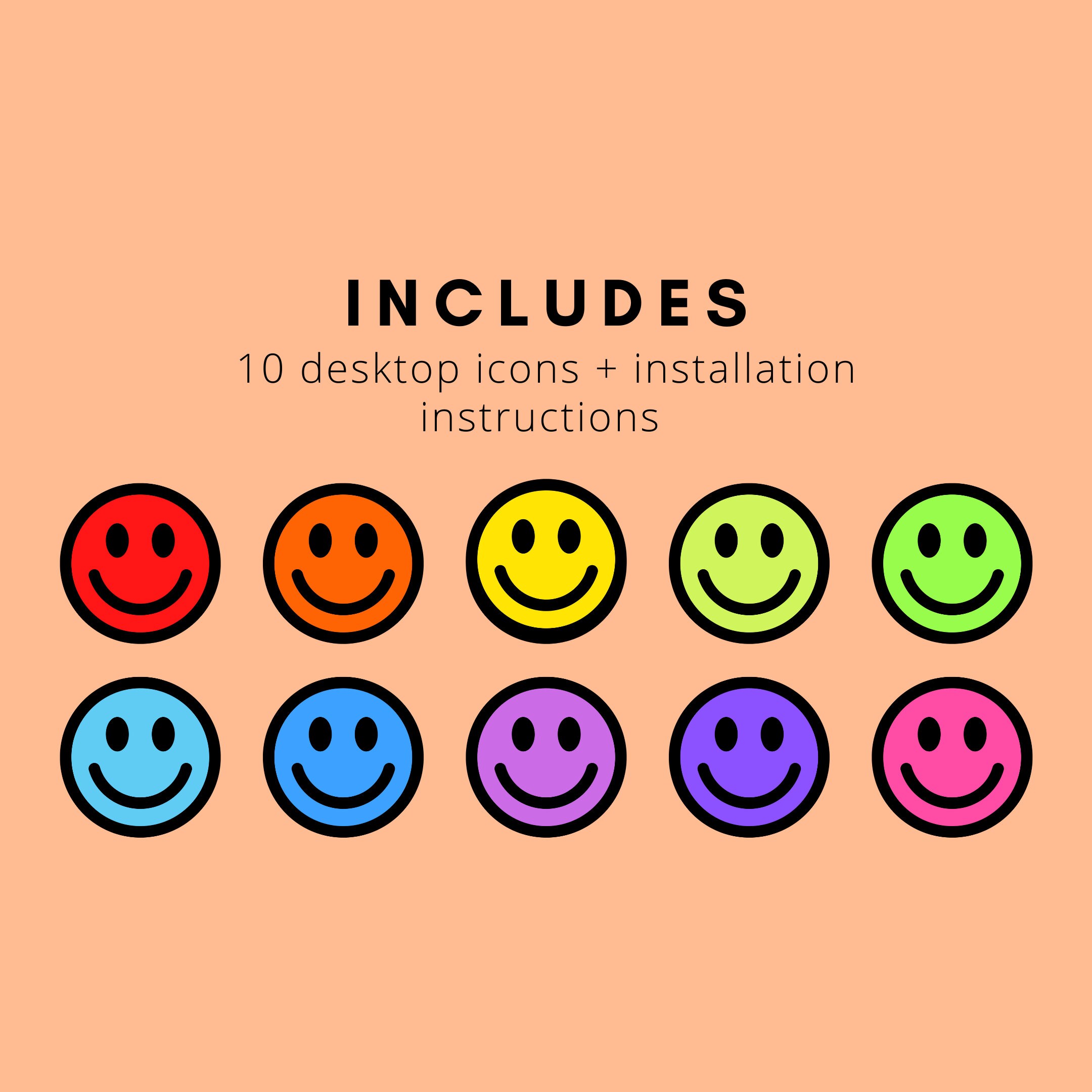 Set of 10 Neon Smiley Face Desktop Icons | for Mac + Windows Folders ...
